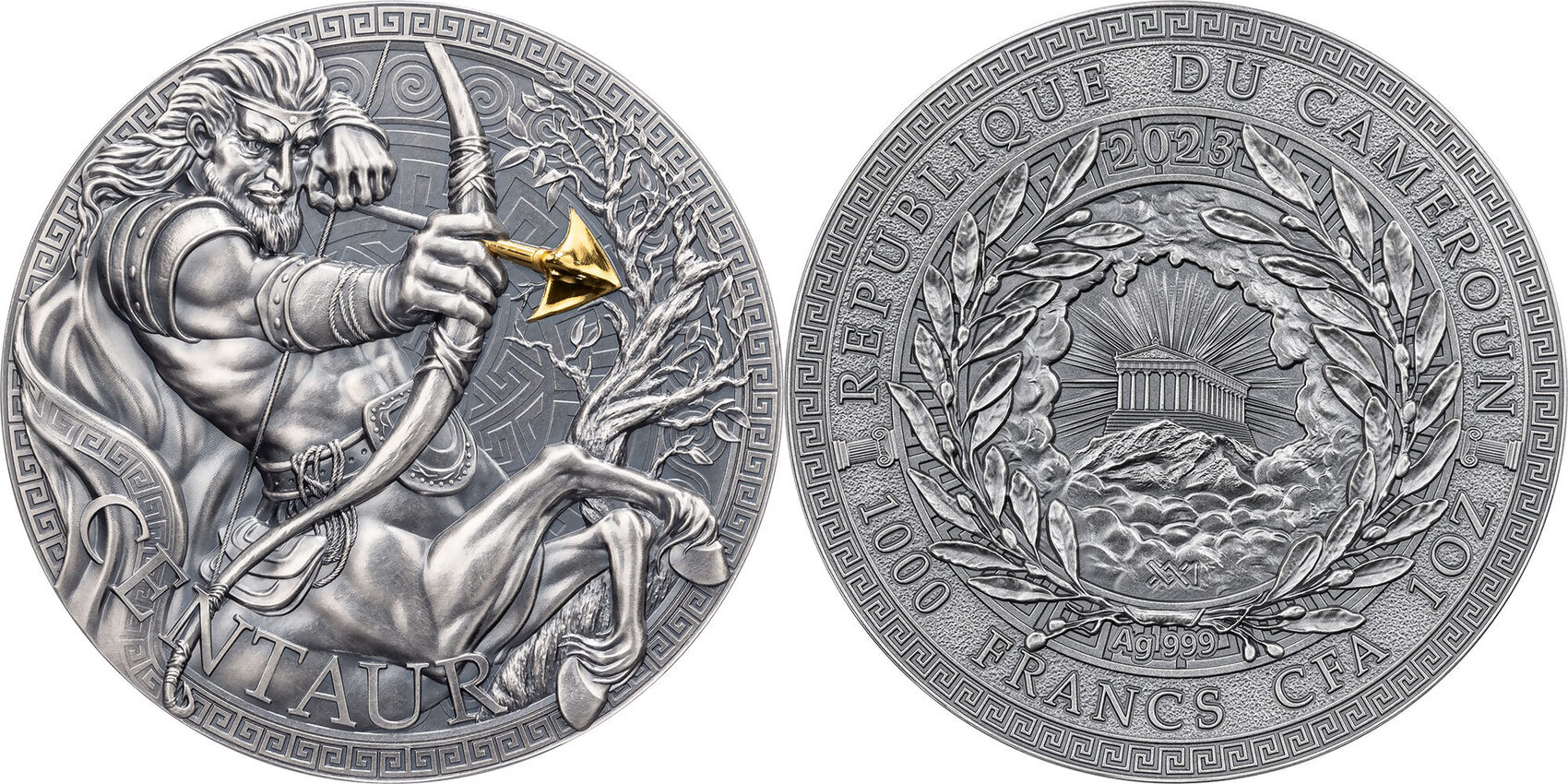 CENTAUR Great Greek Mythology 1 Oz Silver Coin 1000 Francs Cameroon ...