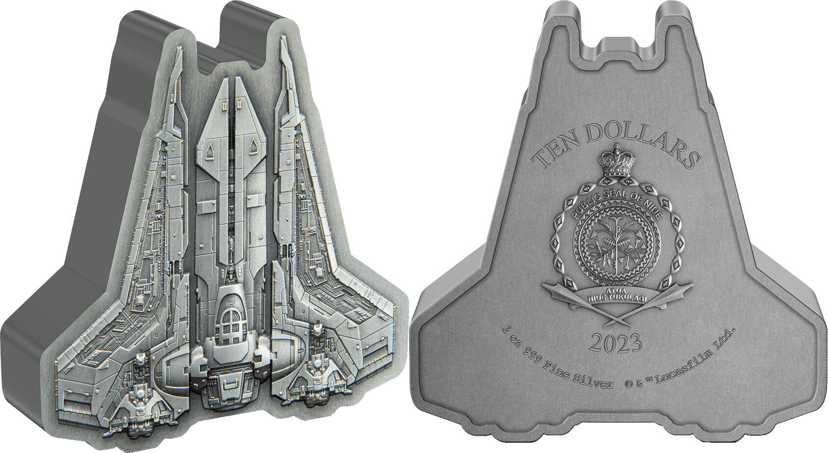 10 Dollars BO-KATAN S GAUNTLET STARFIGHTER Star Wars 3 Oz Silver Coin ...