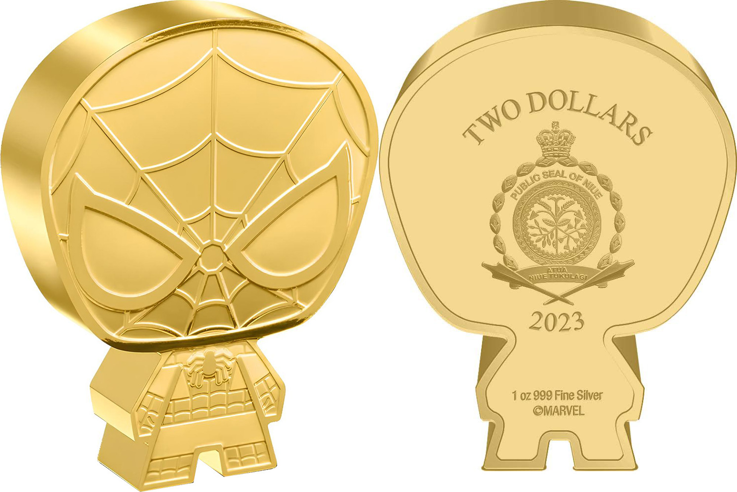 2 Dollars SPIDER MAN Chibi Gilded Marvel Peter Parker 1 Oz Silver Coin ...
