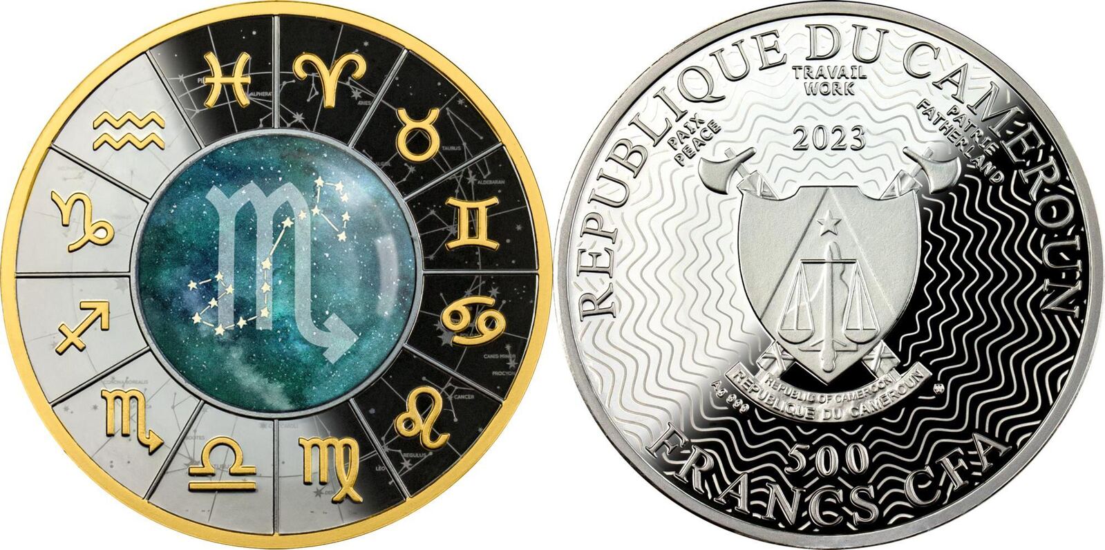 SCORPIO Zodiac Signs Silver Coin 500 Francs Cameroon 2023 Black Proof ...