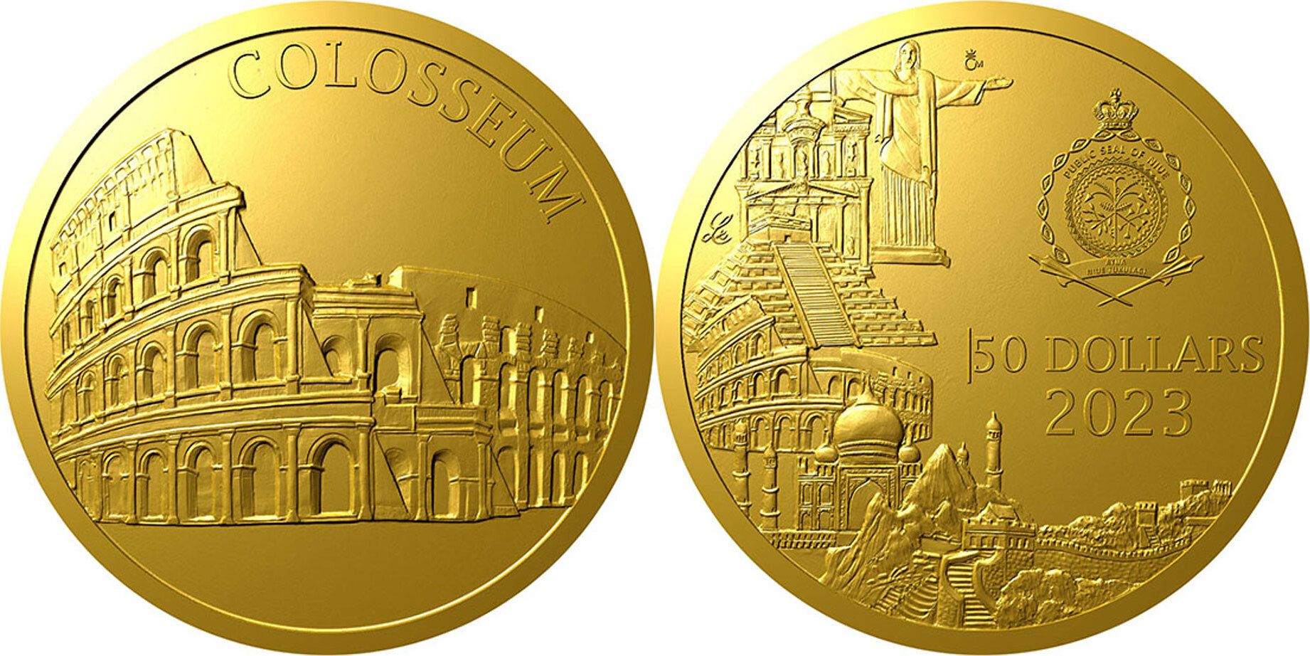 50 Dollars COLOSSEUM Seven Wonders of the Ancient World 1 Oz Gold Coin ...