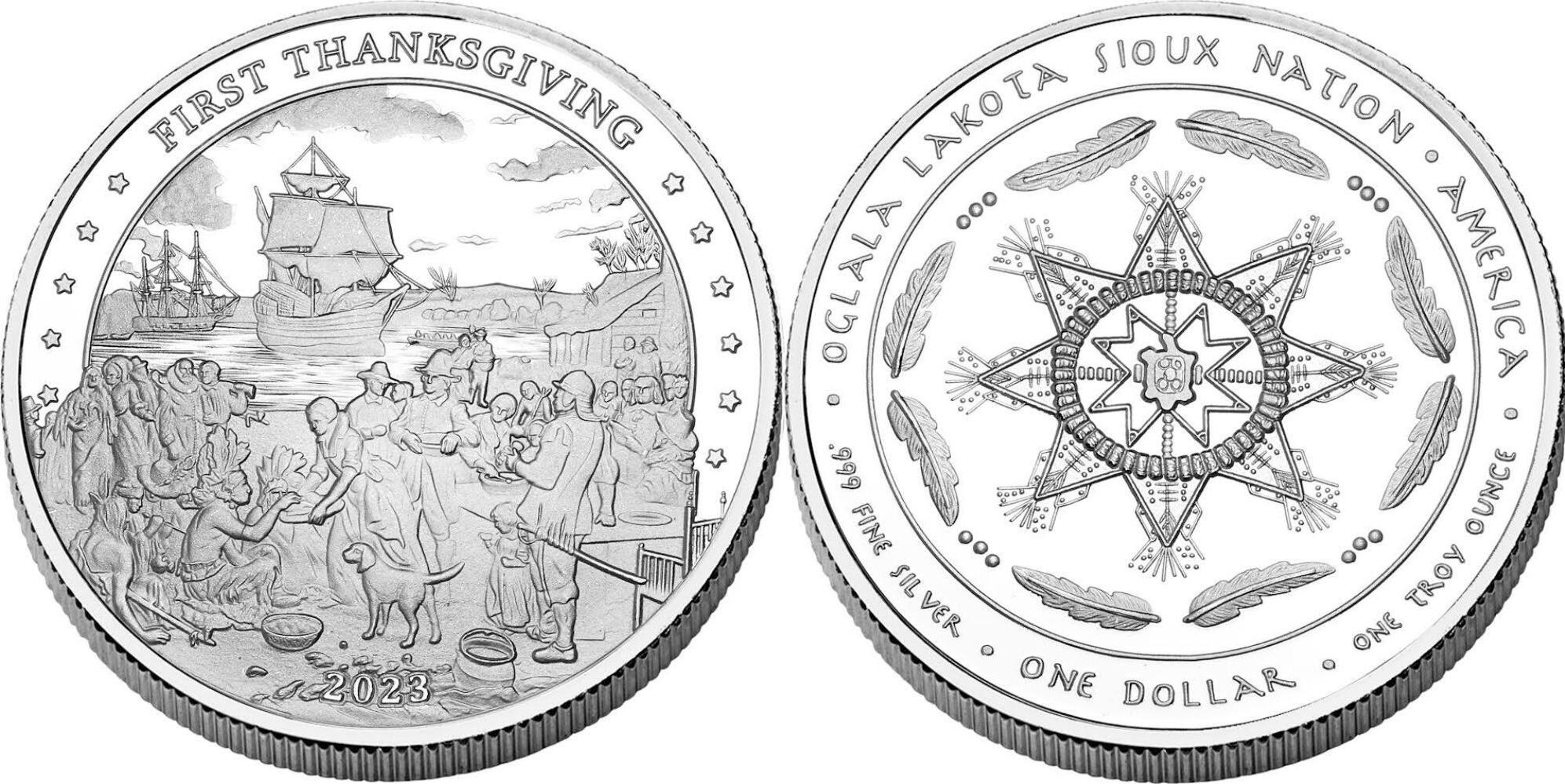 United States 1 Dollar FIRST THANKSGIVING Native American Silver ...
