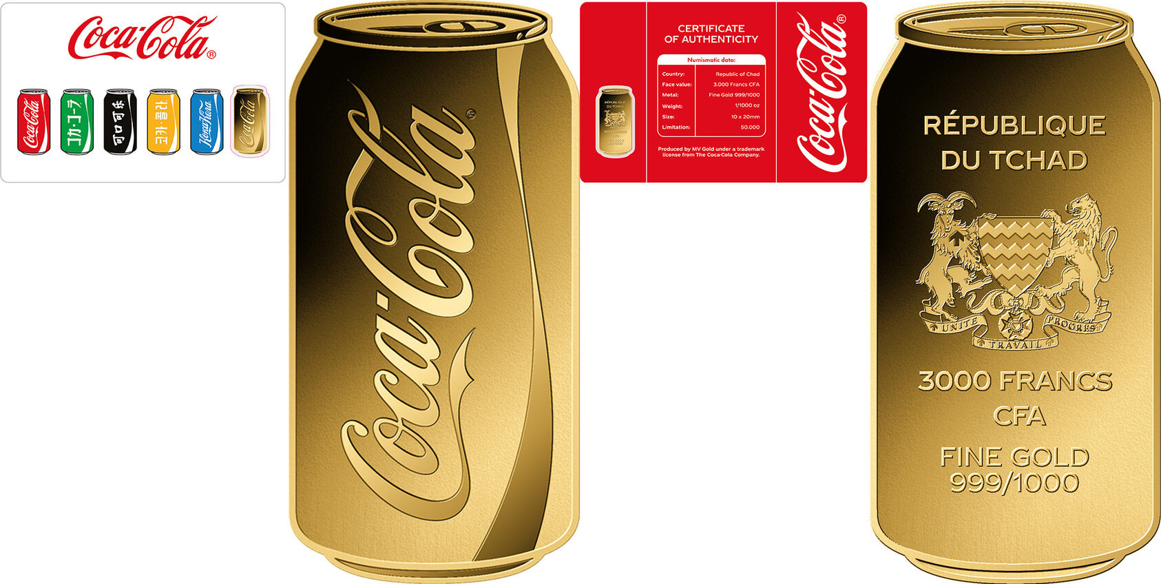 COCA COLA CAN 1/1000 Oz Gold Coin 3000 Francs Chad 2023 Prooflike | MA ...