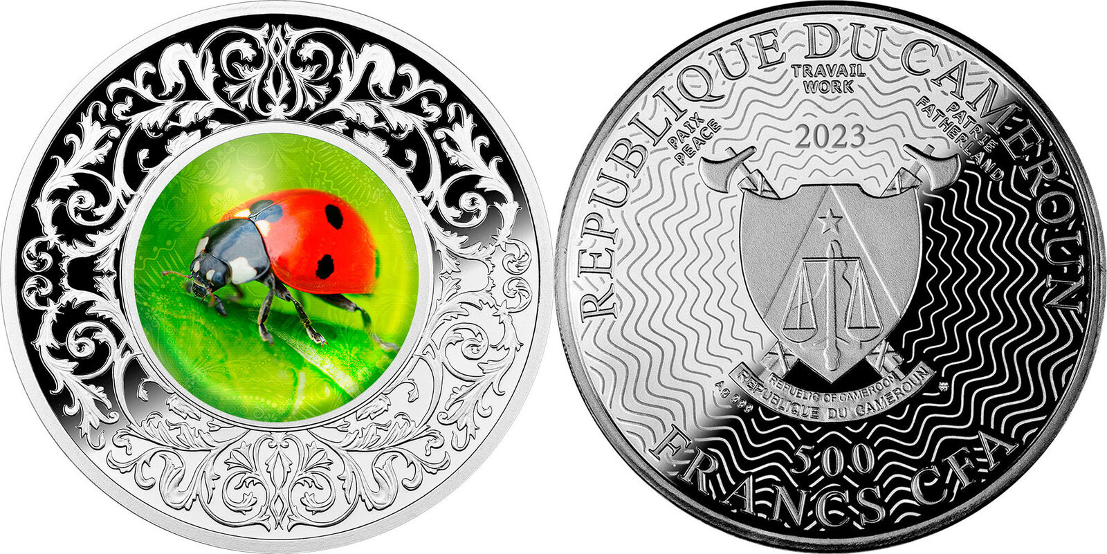 LADYBUG Lucky Charm Silver Coin 500 Francs Cameroon 2023 Proof | MA-Shops