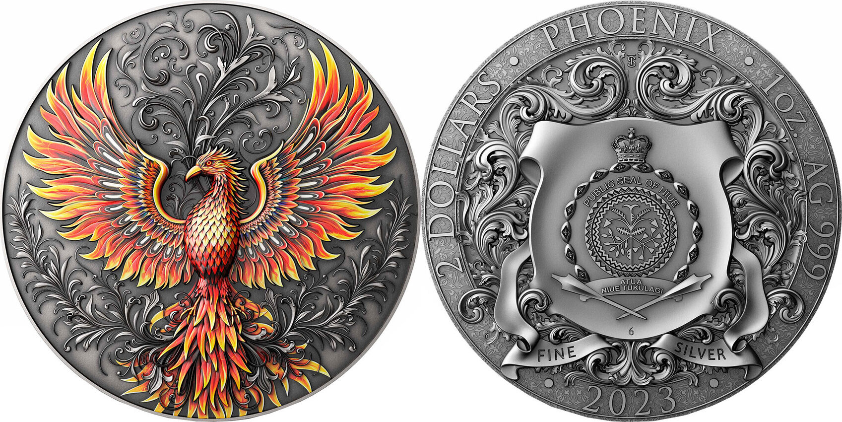 2 Dollars PHOENIX 1 Oz Silver Coin 2$ Niue 2023 Antique Finish | MA-Shops