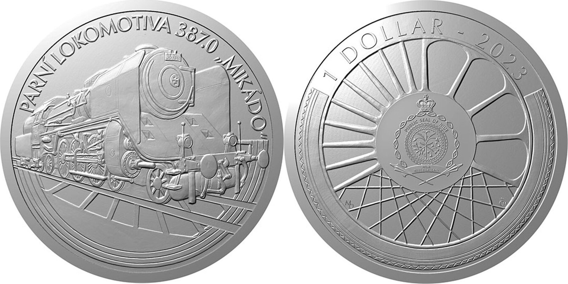 1 Dollar STEAM LOCOMOTIVE 387 MIKADO On Wheels 1 Oz Silver Coin 1$ Niue ...