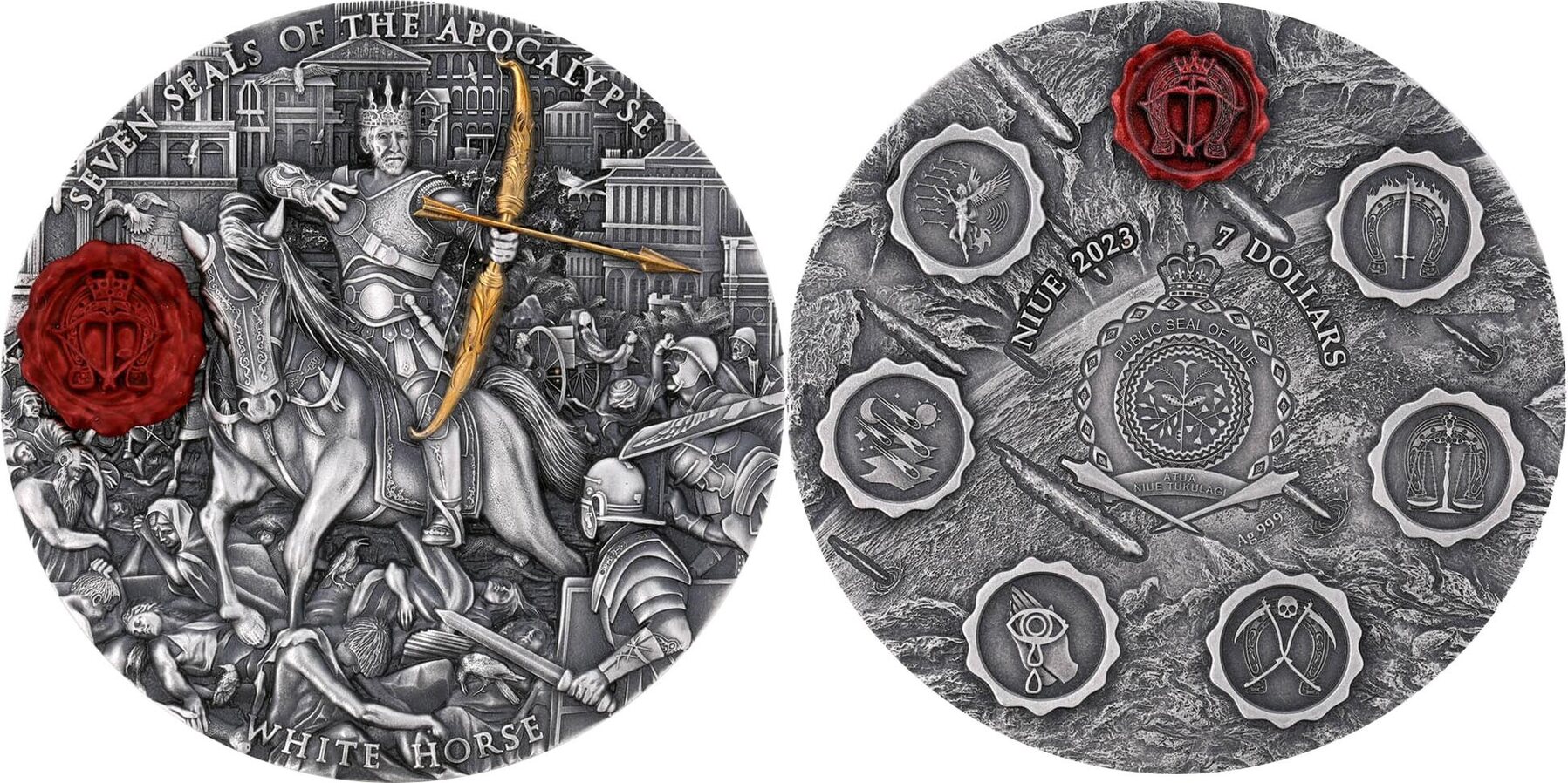 7 Dollars WHITE HORSE Seven Seals of the Apocalypse 3 Oz Silver Coin 7 ...