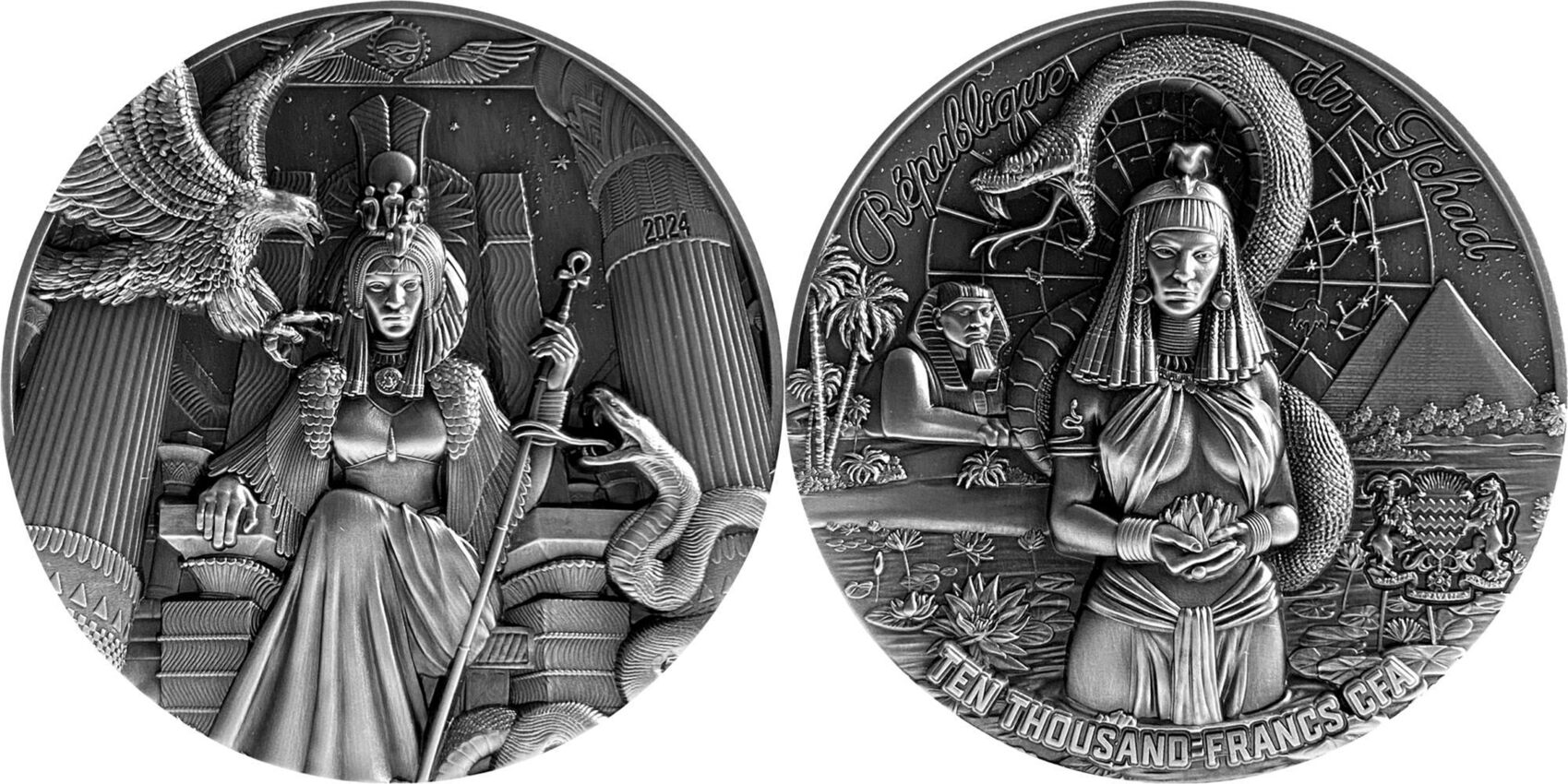 CLEOPATRA Queen of Egypt 2 Oz Silver Coin 10000 Francs Chad 2024 ...