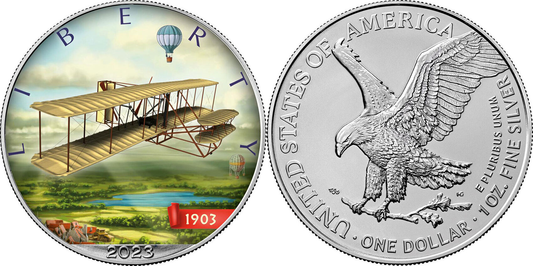 United States 1 Dollar AIRPLANE Inventions American Eagle 1 Oz Silver ...
