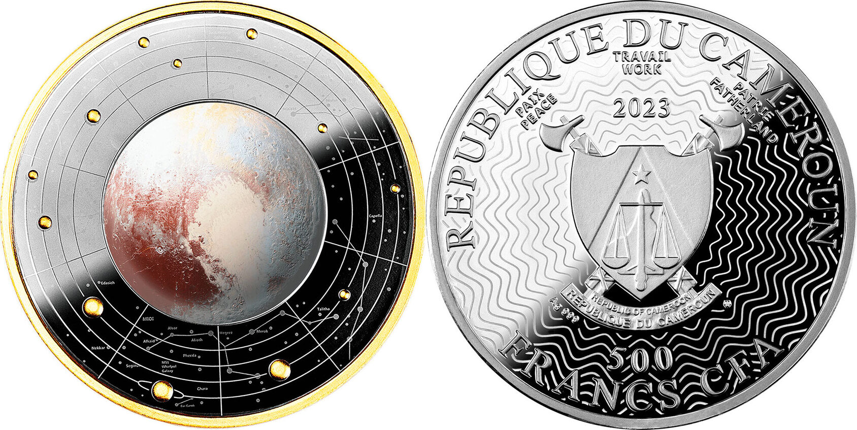 PLUTO Planet Solar System Silver Coin 500 Francs Cameroon 2023 Black ...