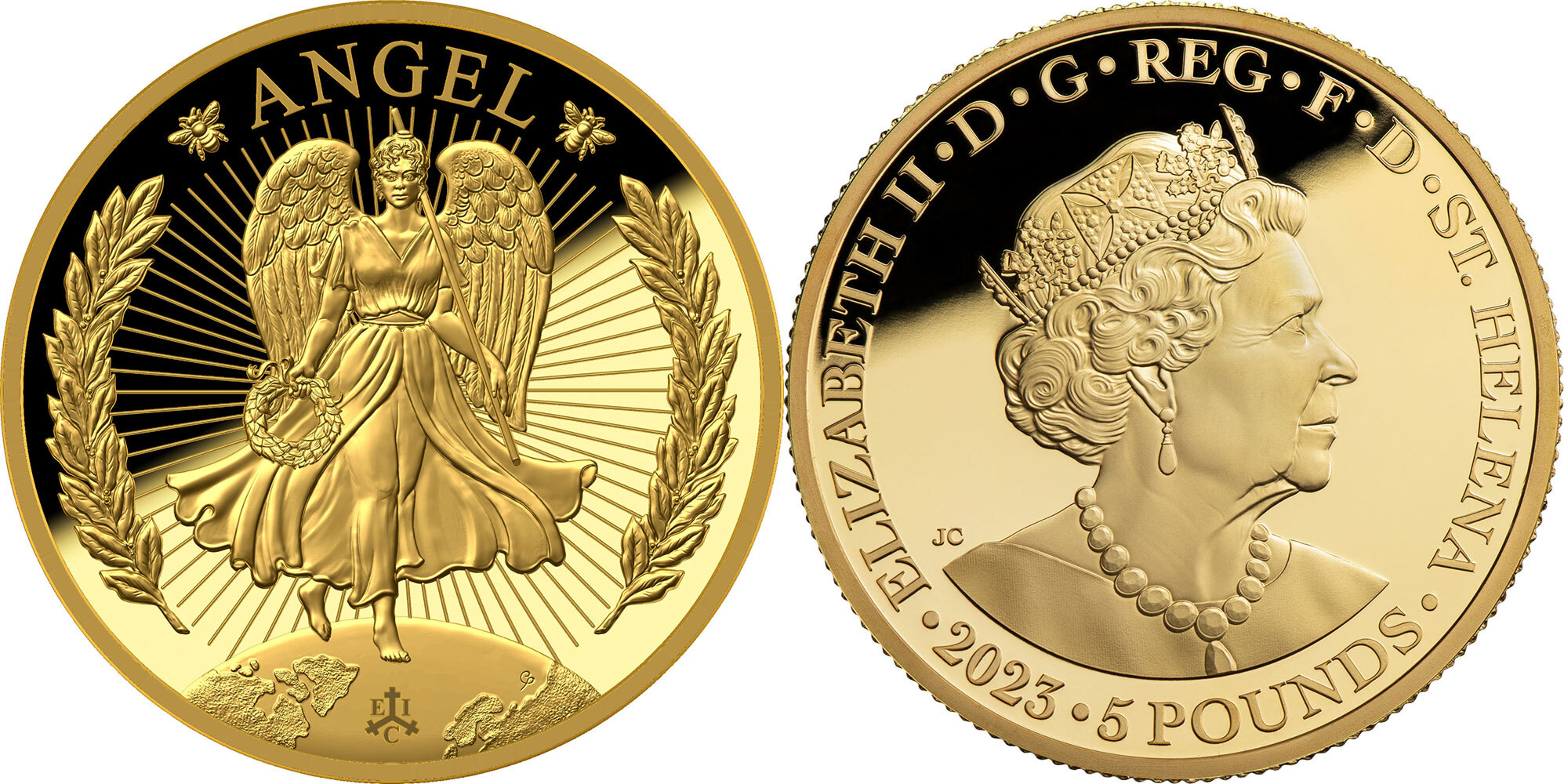 5 Pounds LUCKY ANGEL 1 Oz Gold Coin £5 Saint Helena 2023 Proof | MA-Shops
