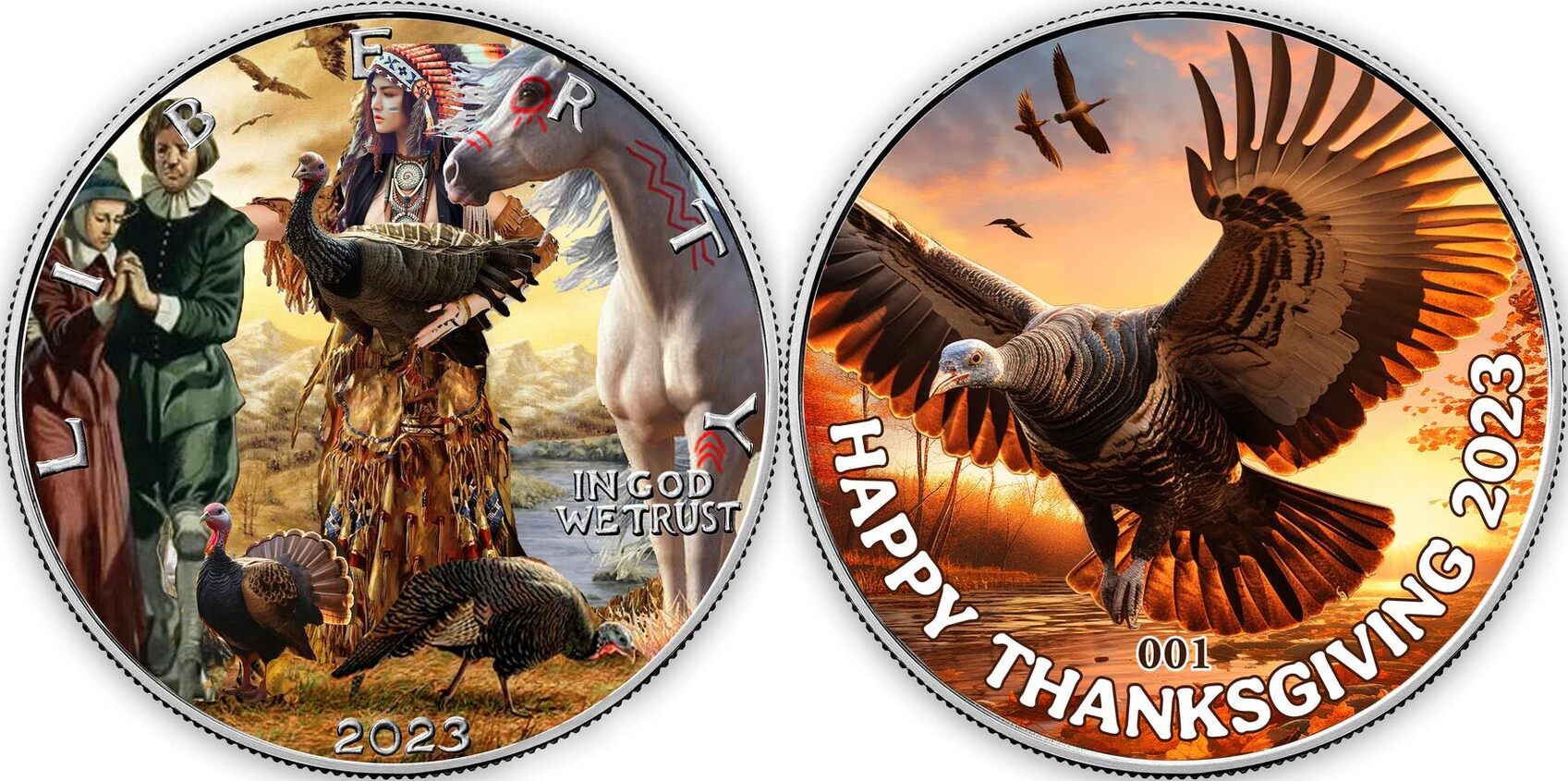 United States 1 Dollar HAPPY THANKSGIVING Silver Eagle 1 Oz Silver Coin ...