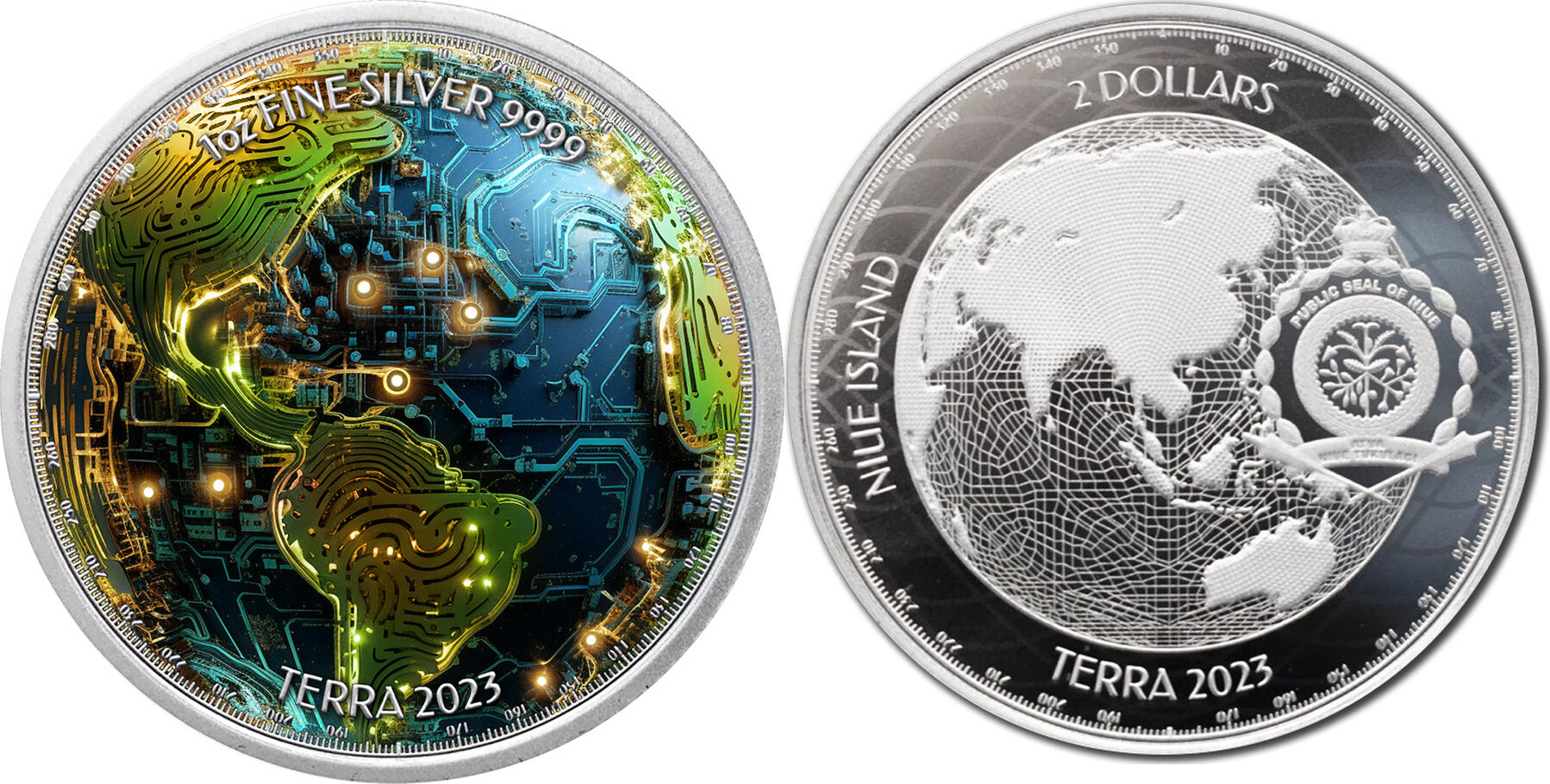 2 Dollars CYBER EARTH Metaverse 1 Oz Silver Coin 2$ Niue 2023 BU ...