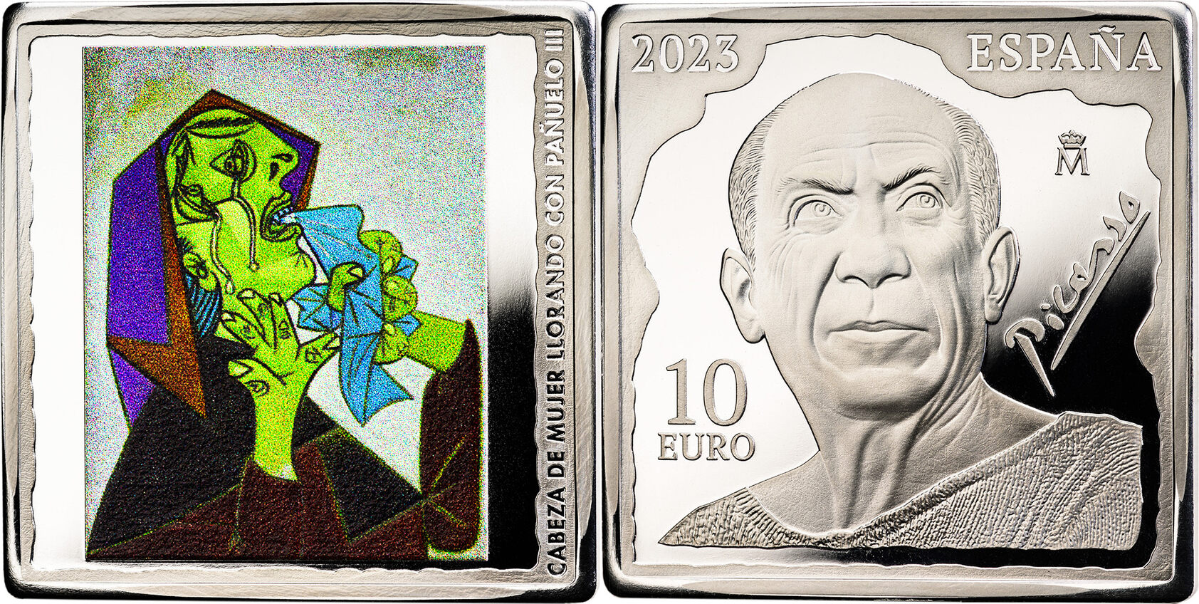 10 Euro HEAD OF WOMAN CRYING WITH SCARF Picasso 50th Anniversary 1 Oz ...