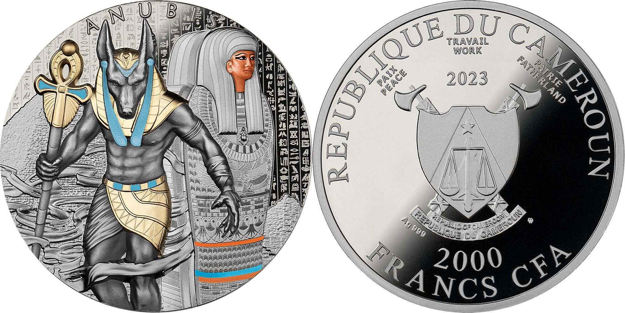 Cameroon ANUBIS 2 Oz Silver Coin 2000 Francs Cameroun 2023 Black Proof ...