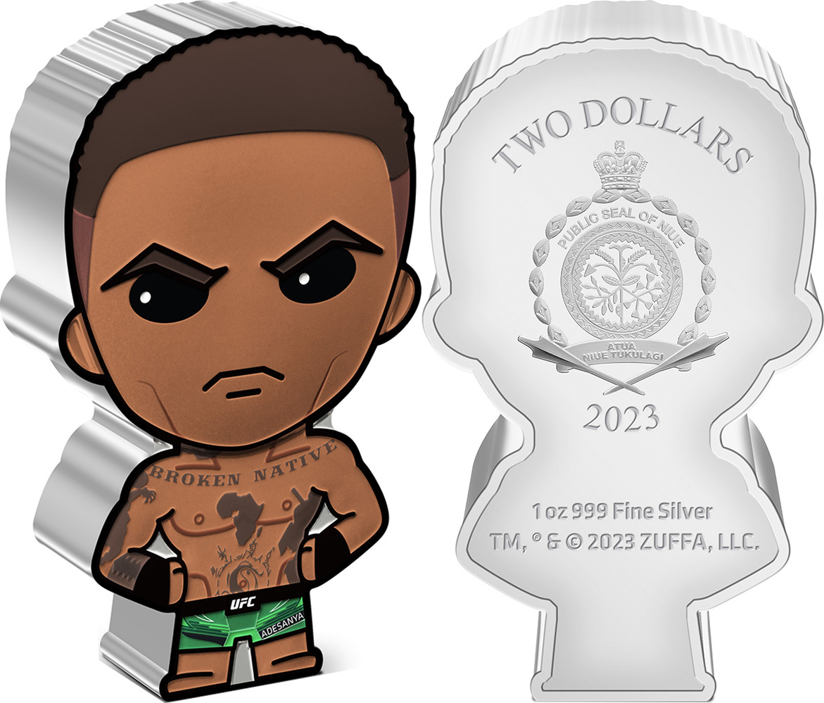 2 Dollars ISRAEL ADESANYA Chibi UFC 1 Oz Silver Coin 2$ Niue 2023 Proof ...