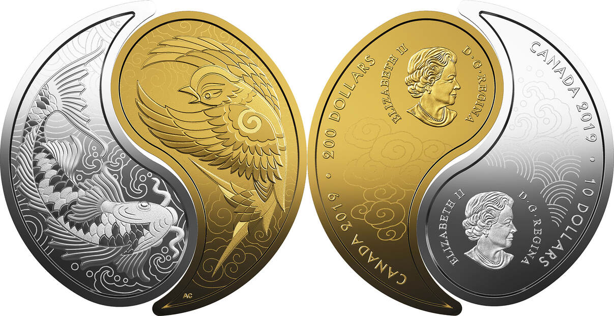 10 Dollars - 200 Dollars YIN YANG Koi Fish Sparrow Set 2 Silver Gold ...