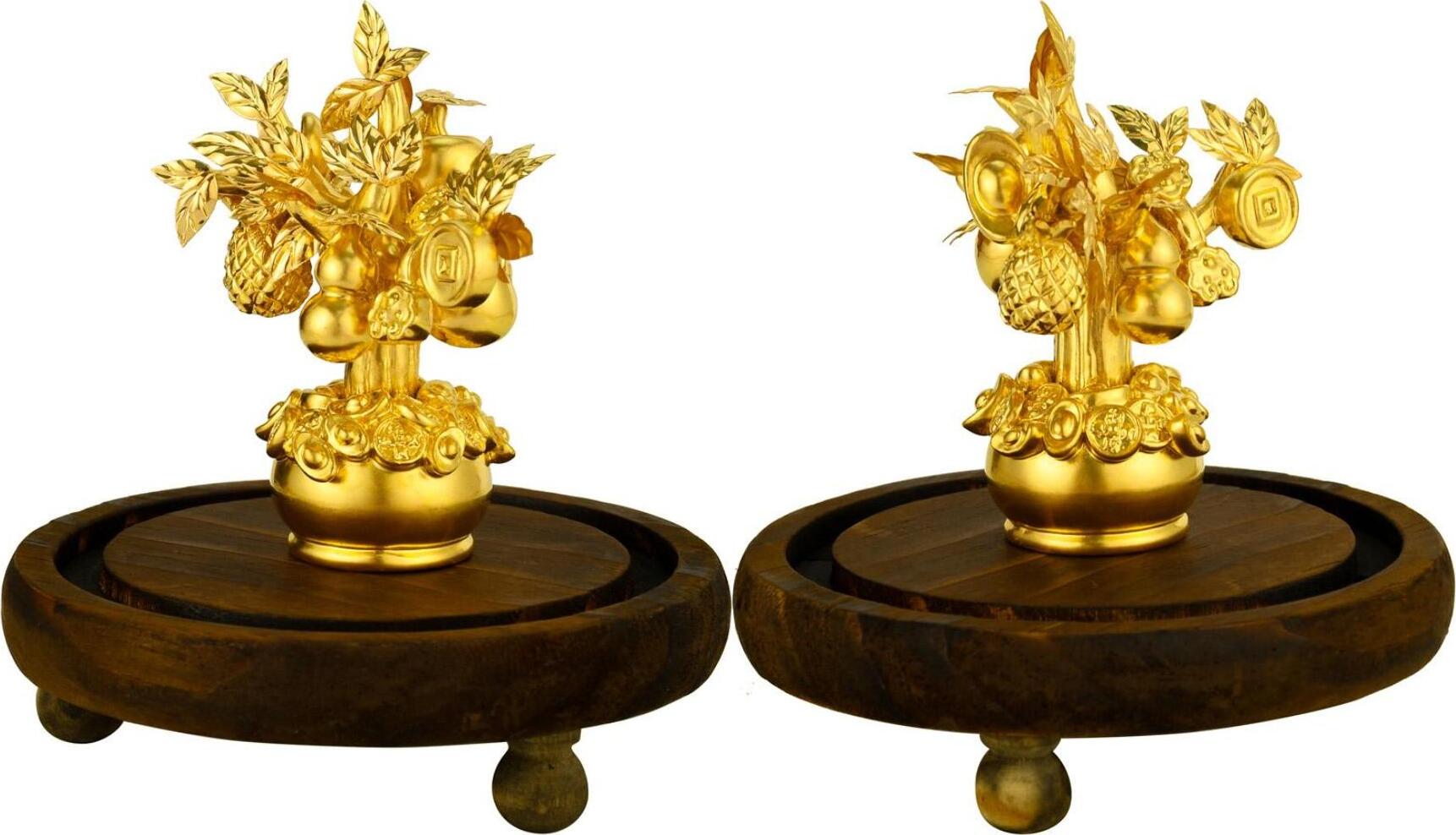 GOLDEN EIGHT TREASURES TREE IN GLASS DOME Figurine Gold Foil Singapore ...