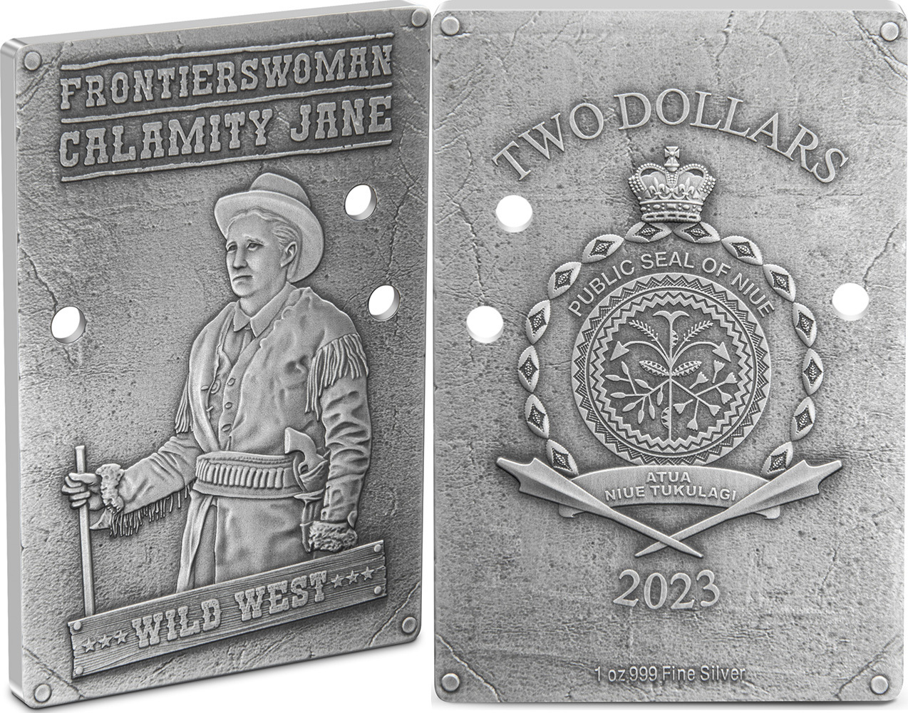 2 Dollars CALAMITY JANE Wild West 1 Oz Silver Coin 2$ Niue 2024 Antique ...