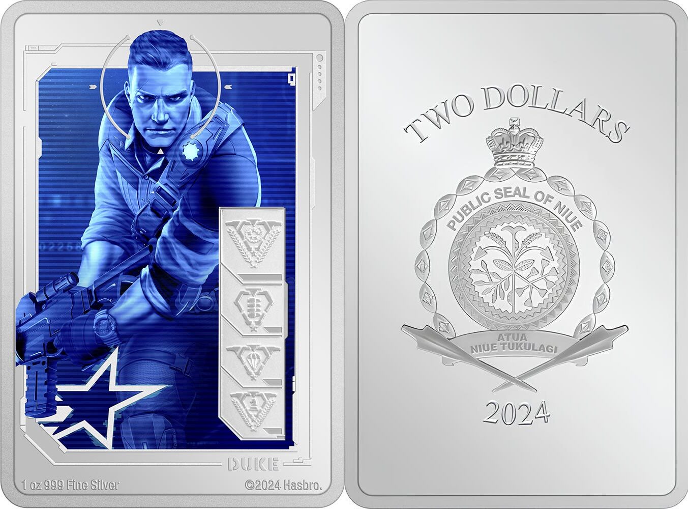 2 Dollars DUKE GI Joe Hasbro 1 Oz Silver Coin 2$ Niue 2024 Proof | MA-Shops