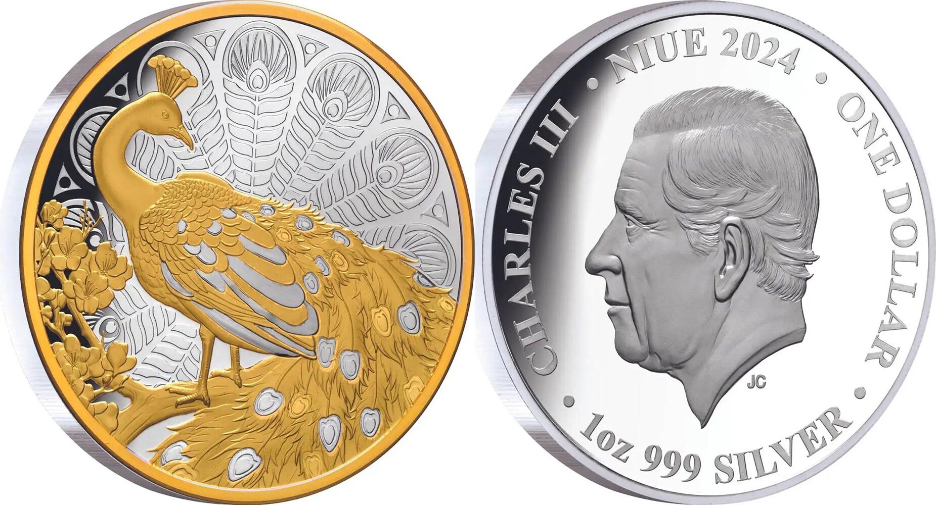 1 Dollar PEACOCK 1 Oz Silver Coin 1$ Niue 2024 Proof | MA-Shops