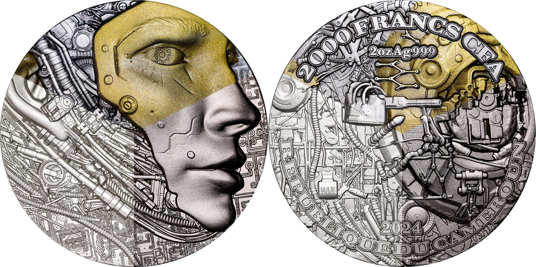 EXPERIENCE THE FUTURE WITH AI Gilded 2 Oz Silver Coin 2000 Francs ...