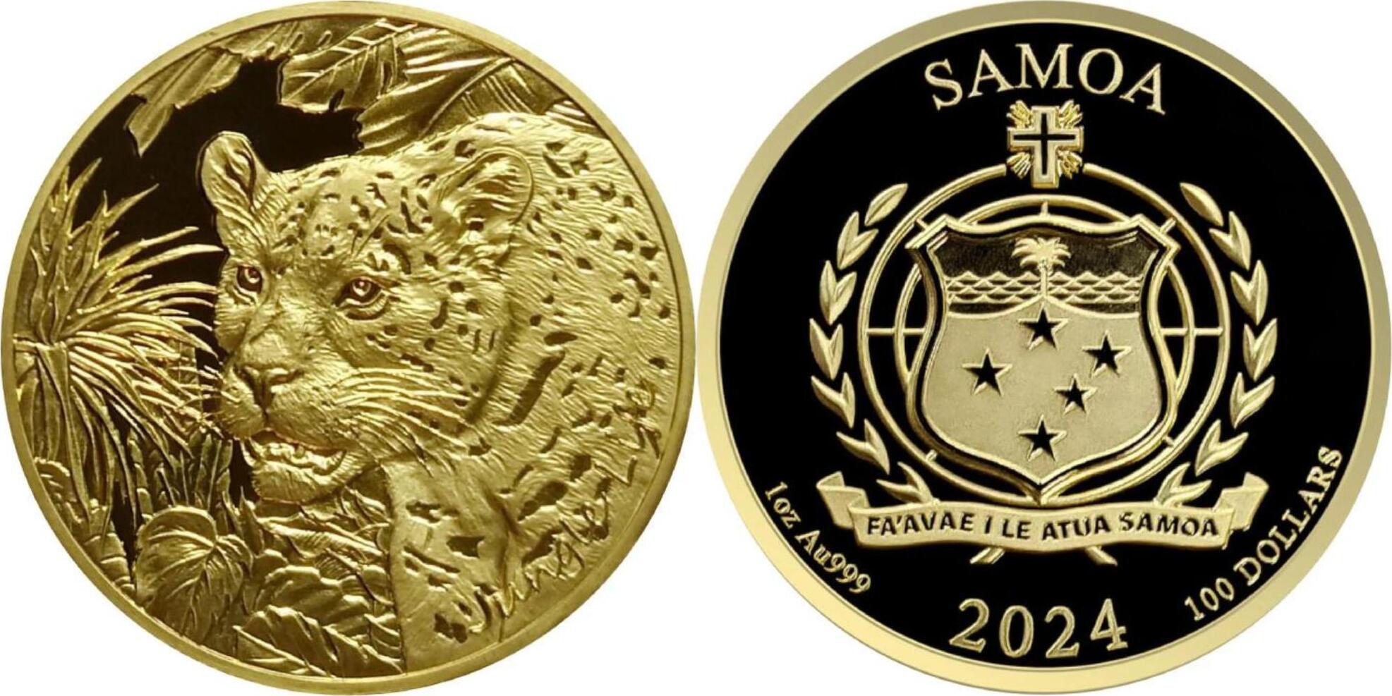 100 Dollars JAGUAR Jungle Life 1 Oz Gold Coin 100$ Samoa 2024 Prooflike ...