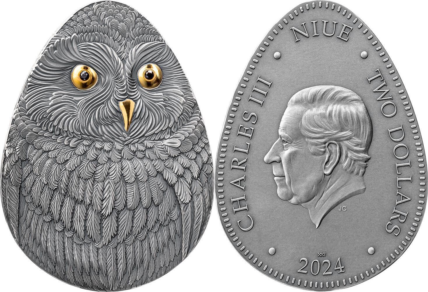 2 Dollars SHORT EARED OWL Marvelous Owls 1 Oz Silver Coin 2$ Niue 2024 ...