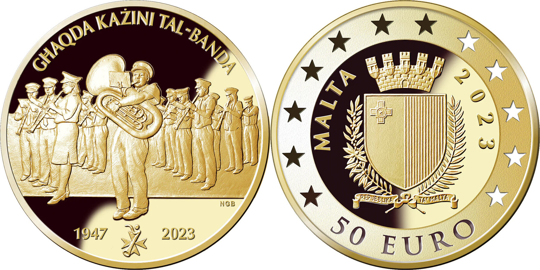 50 Euro MALTA NATIONAL BAND ASSOCIATION 75th Anniversary Gold Coin 50 ...