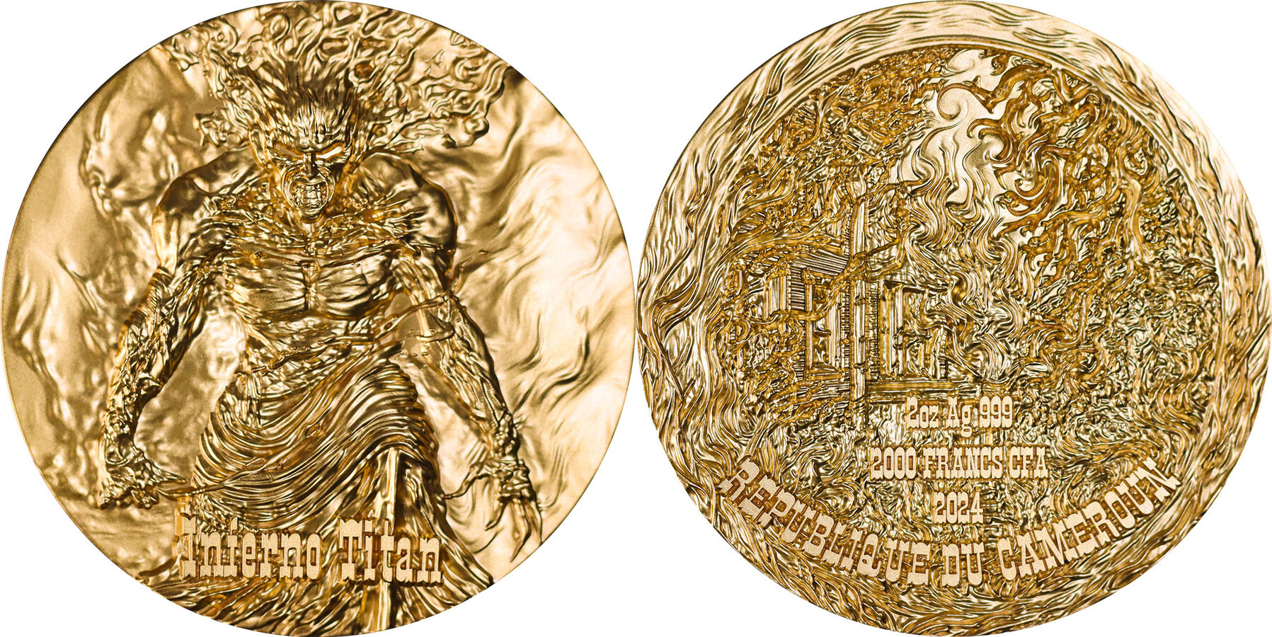 UNLEASH THE FIERY POWER OF INFERNO TITAN Gilded 2 Oz Silver Coin 2000 ...