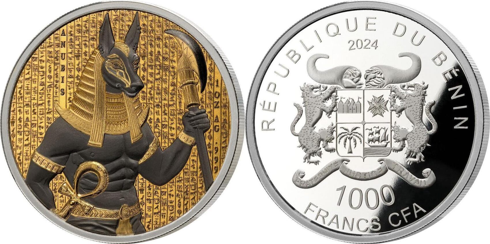 ANUBIS Golden Darkness of Egypt 1 Oz Silver Coin 1000 Francs Benin 2024 ...