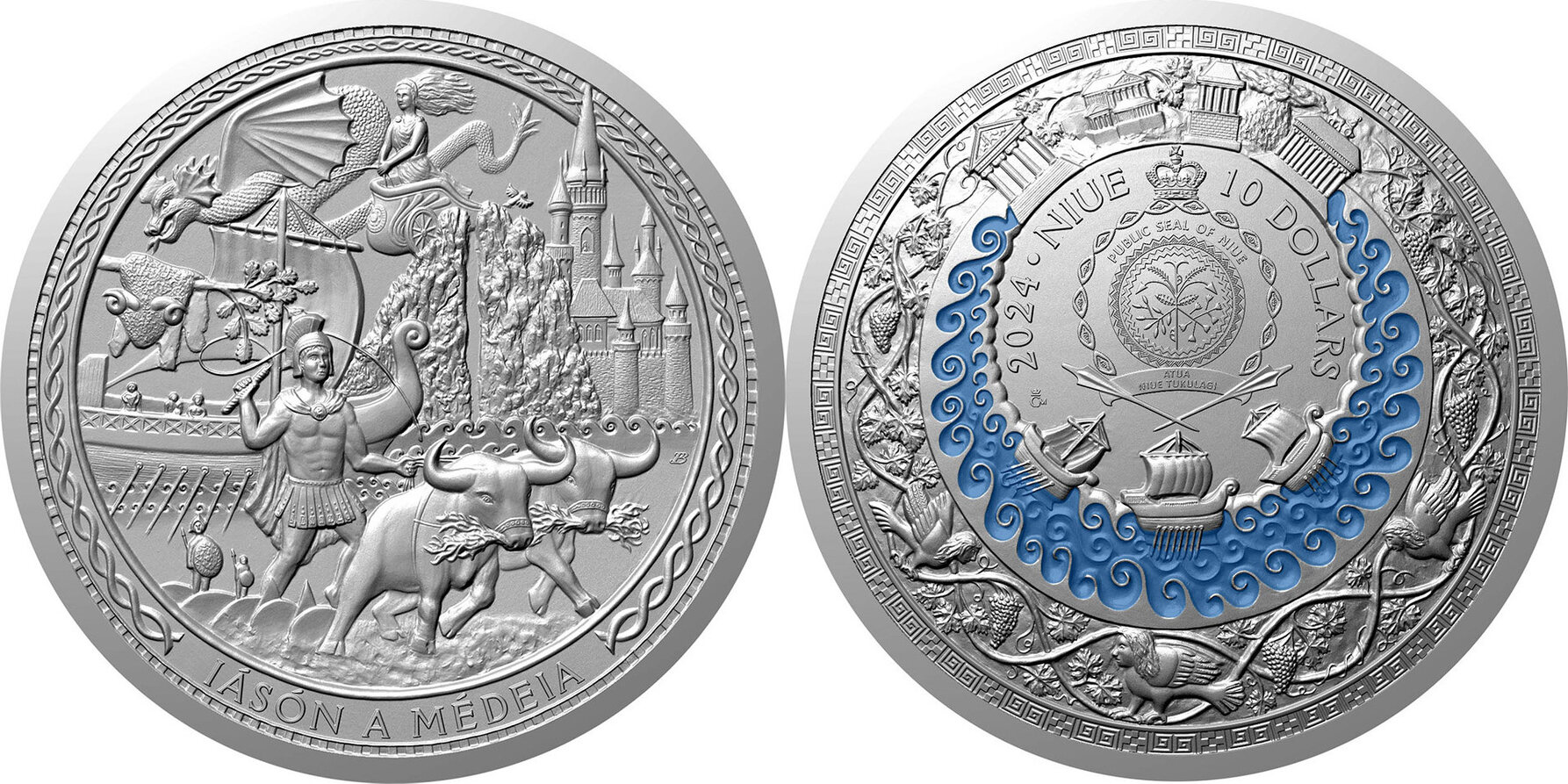 10 Dollars JASON AND MEDEIA Greek myths and legends 5 Oz Silver Coin 10 ...