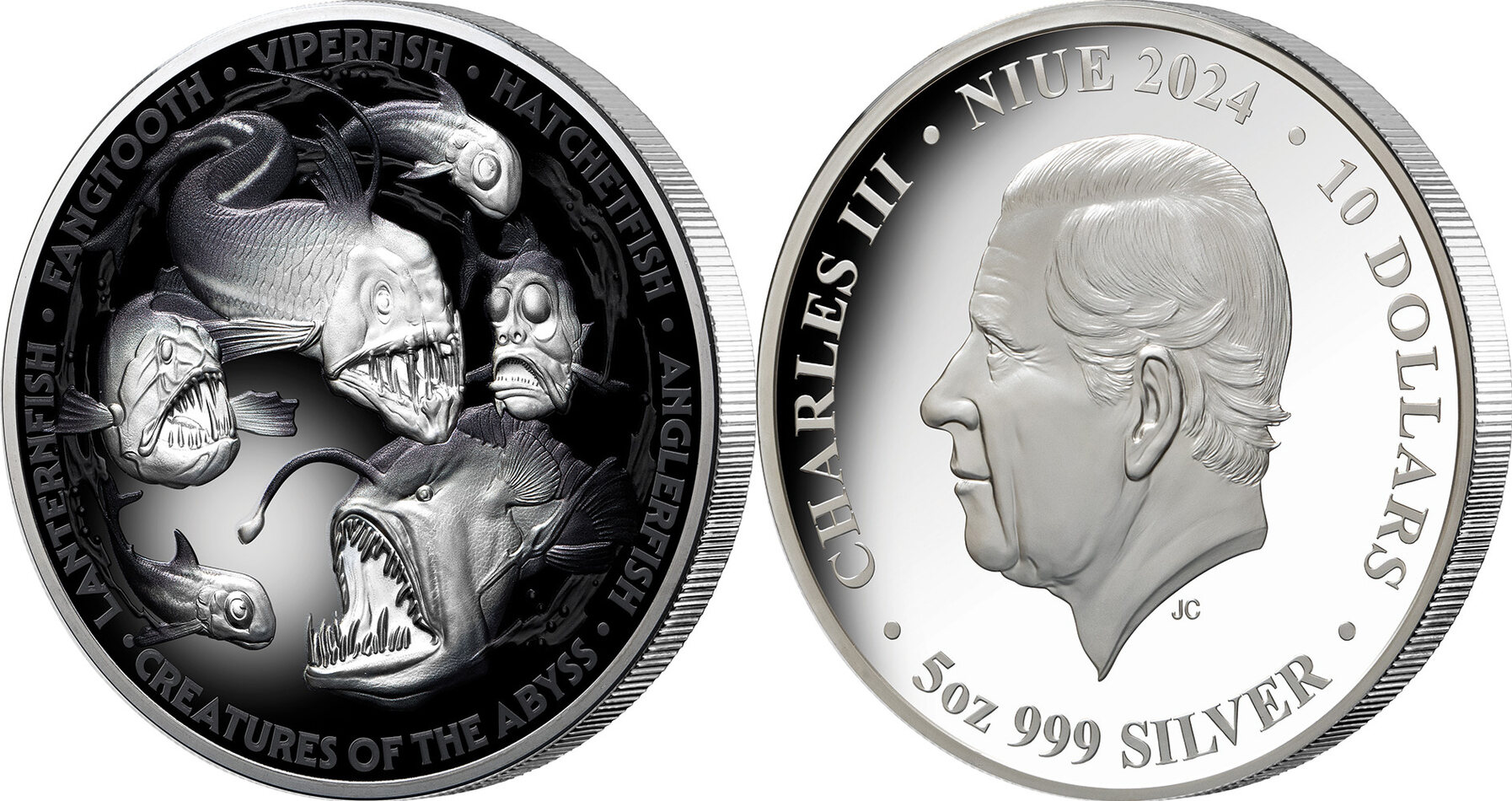 10 Dollars CREATURES ABYSS 5 Oz Silver Coin 10$ Niue 2024 Antique ...