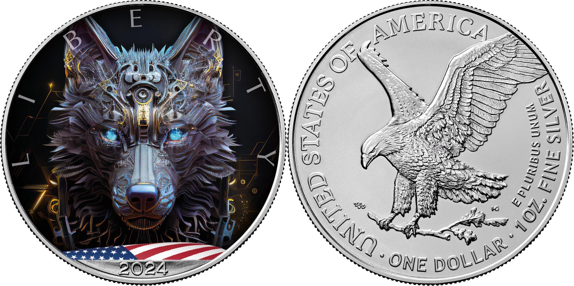 United States 1 Dollar CYBER WOLF Artificial Intelligence 1 Oz Silver ...