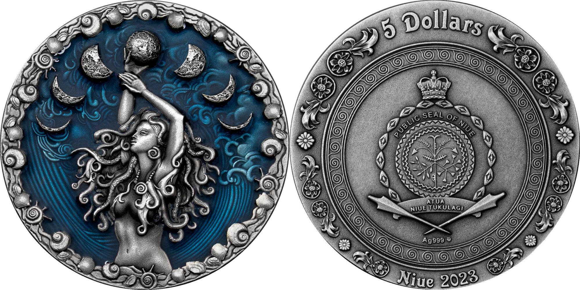 5 Dollars CALYPSO Greek Mythology 2 Oz Silver Coin 5$ Niue 2023 Antique ...