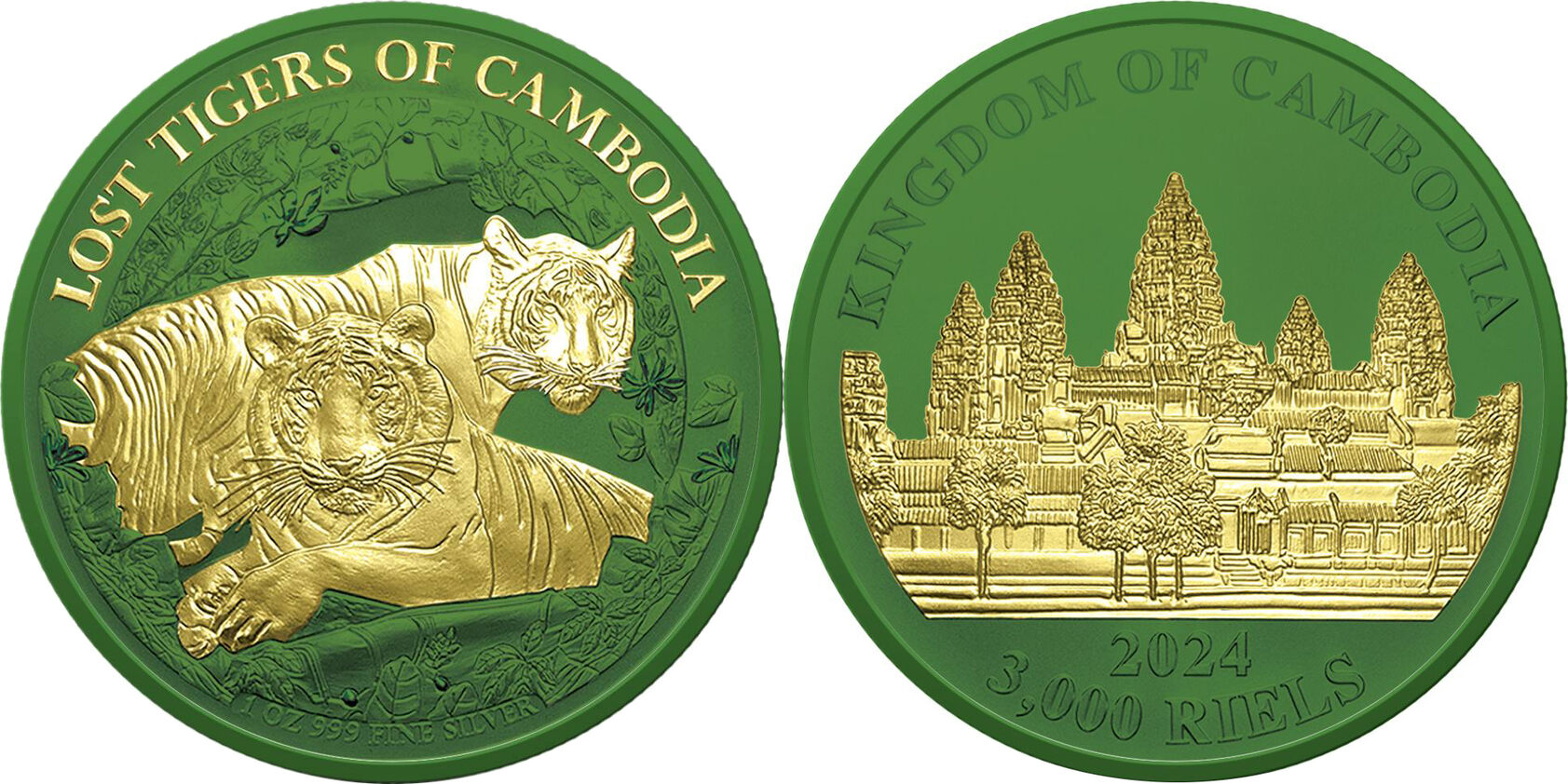 LOST TIGERS Animal Predators 1 Oz Silver Coin 3000 Riels Cambodia 2024 ...