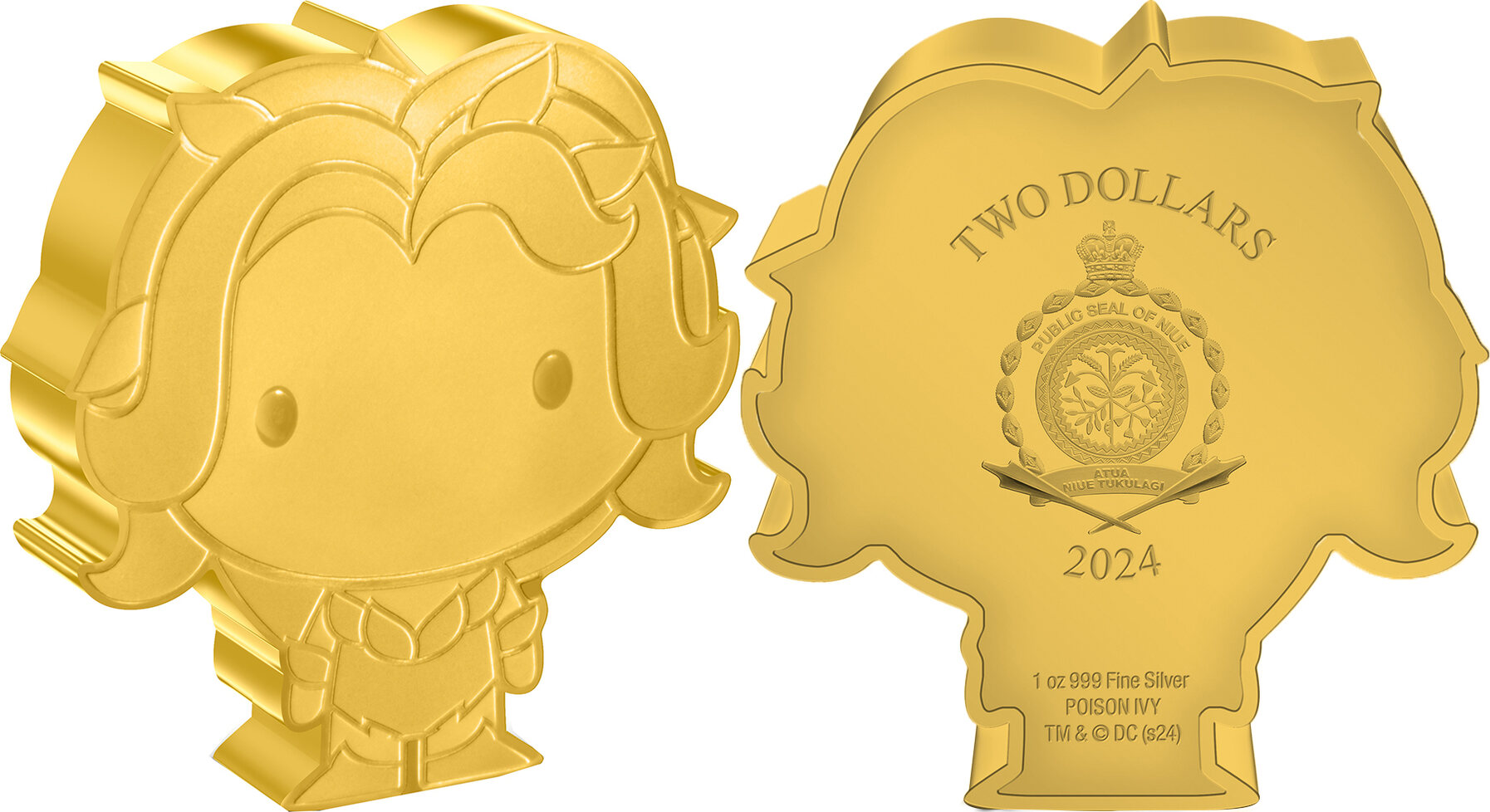 2 Dollars POISON IVY Chibi Gilded DC Comics 1 Oz Silver Coin 2$ Niue ...