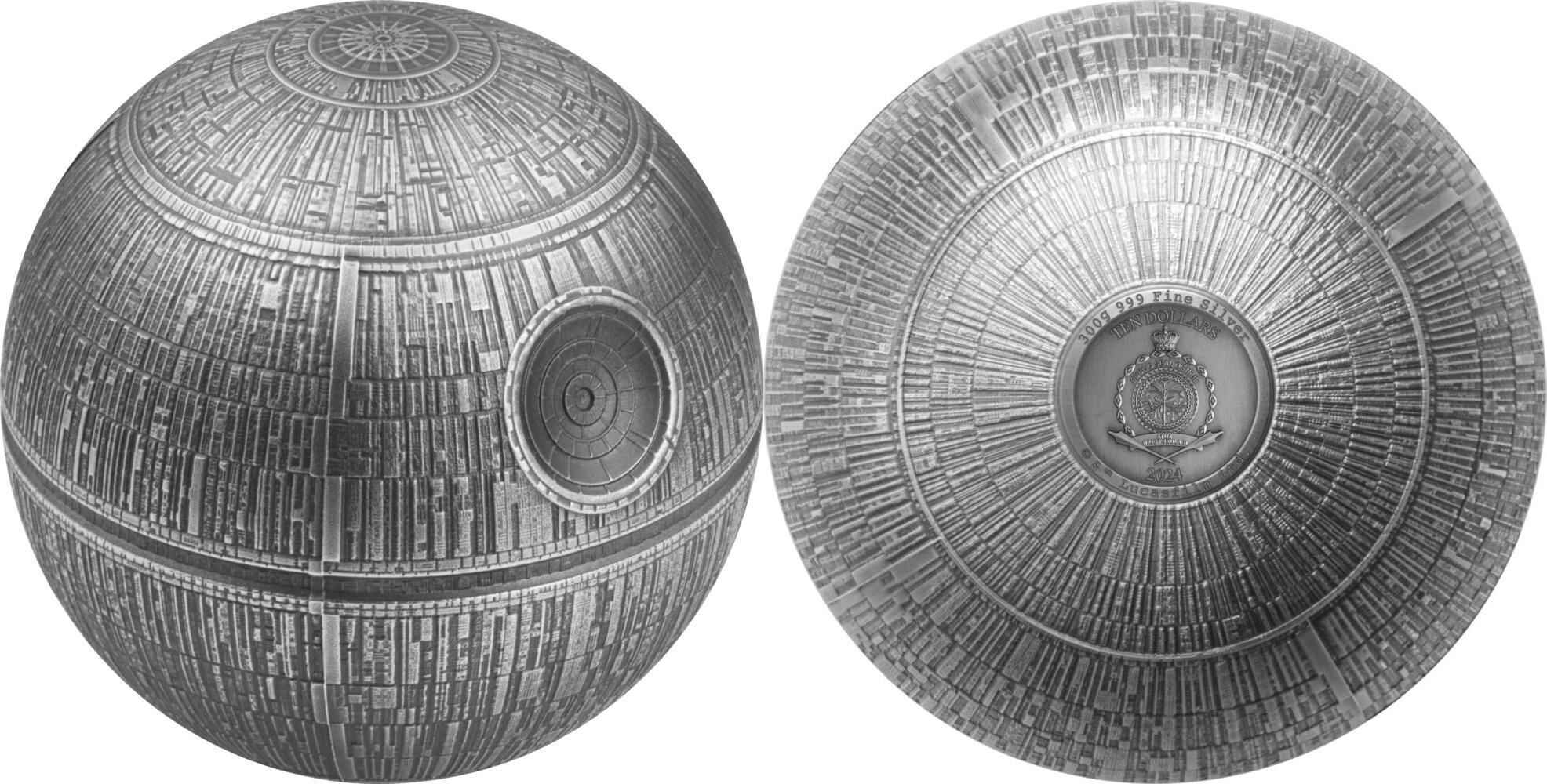 10 Dollars DEATH STAR Star Wars 3D Sphere Silver Coin 10$ Niue 2024 ...