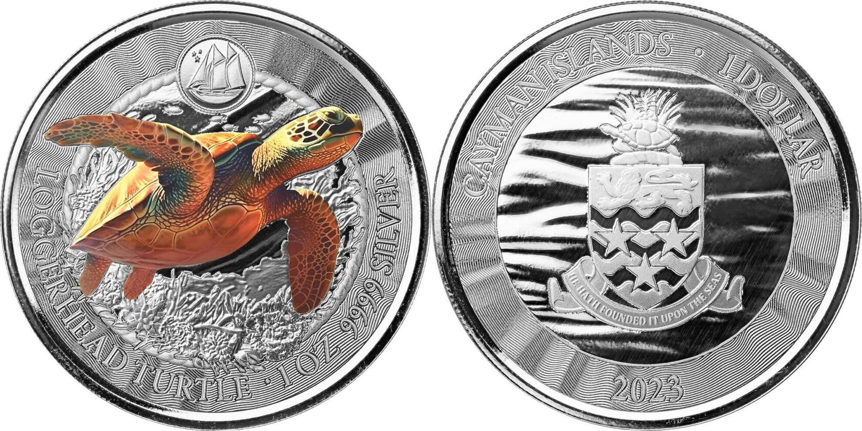 1 Dollar LOGGERHEAD TURTLE 1 Oz Silver Coin 1$ Cayman Islands 2023 BU ...