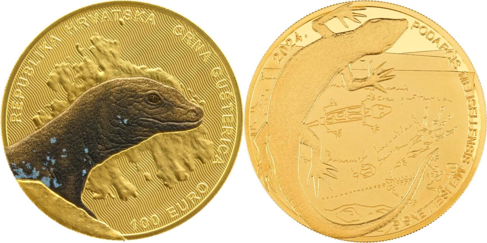 100 Euro BLACK LIZARD Autochthonous Croatia Coloured 1 Oz Gold Coin 100 ...