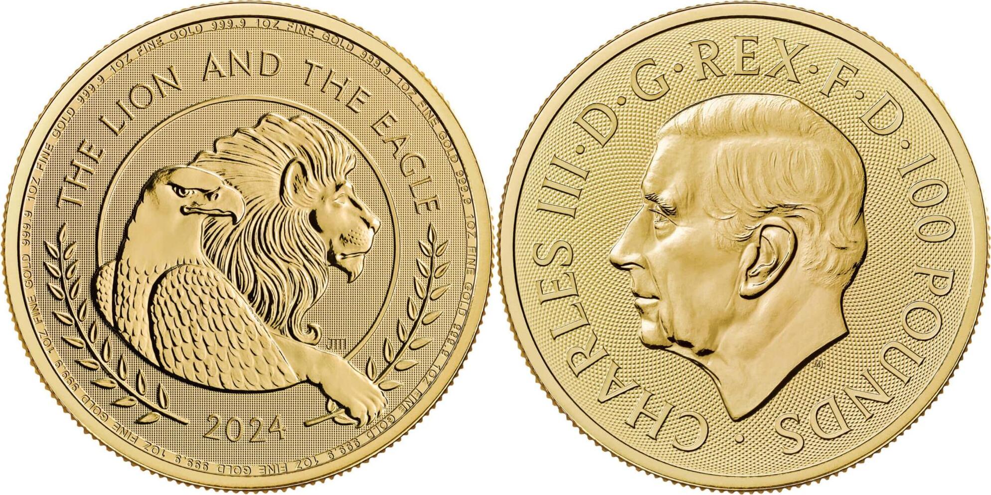 BRITISH LION AND AMERICAN EAGLE 1 Oz Gold Coin 100 Pounds United ...