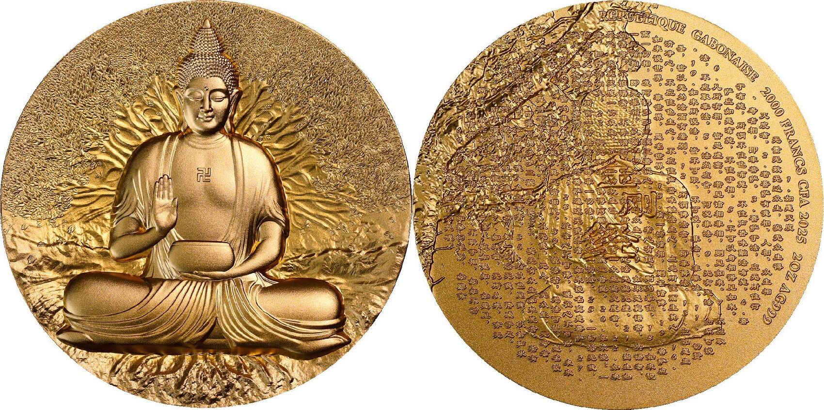 BUDDHA Creator of Buddhism Gilded 2 Oz Silver Coin 2000 Francs Gabon ...