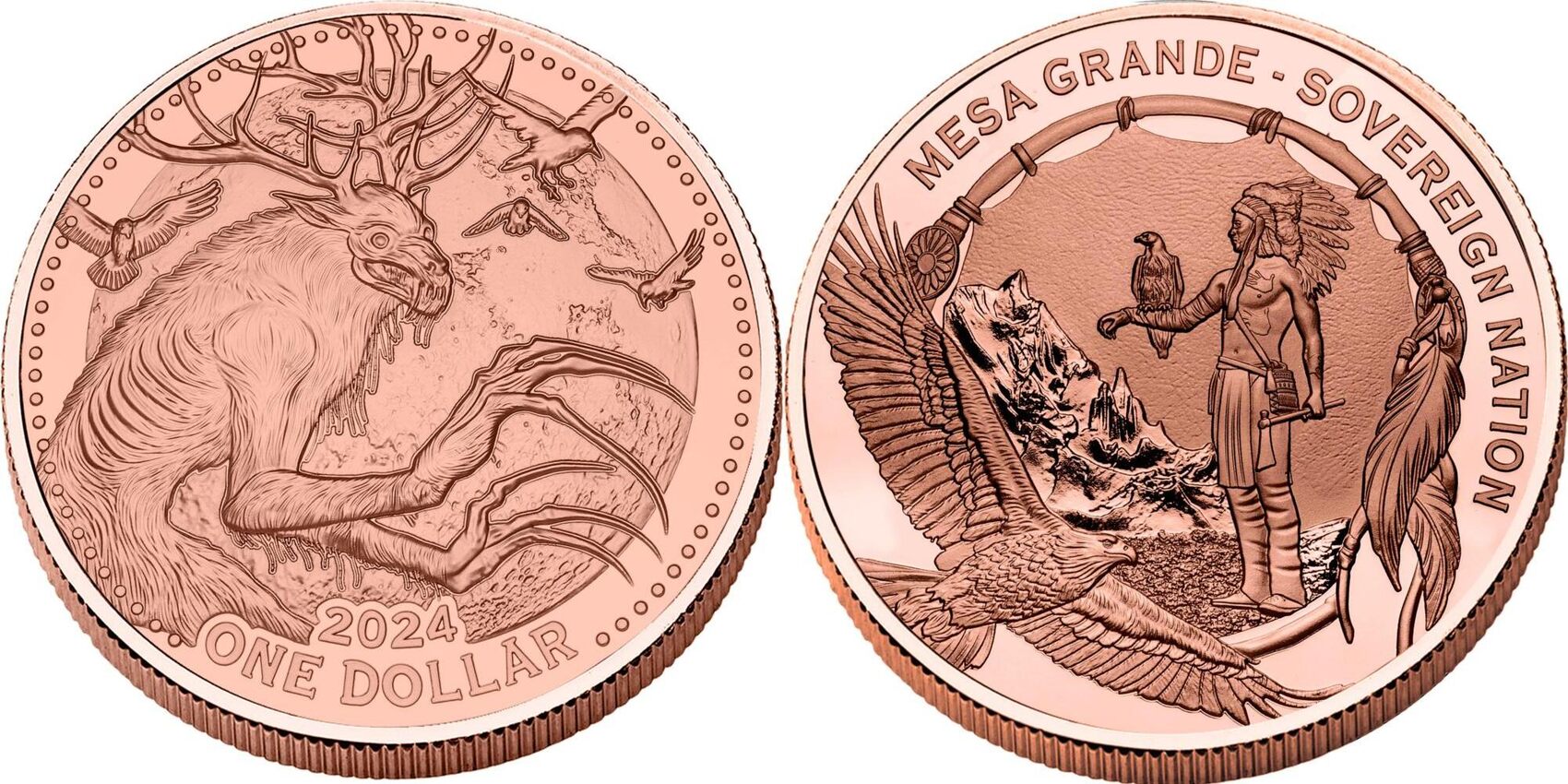 United States 1 Dollar WENDIGO Native American Myth 5 Oz Copper Coin 1 ...