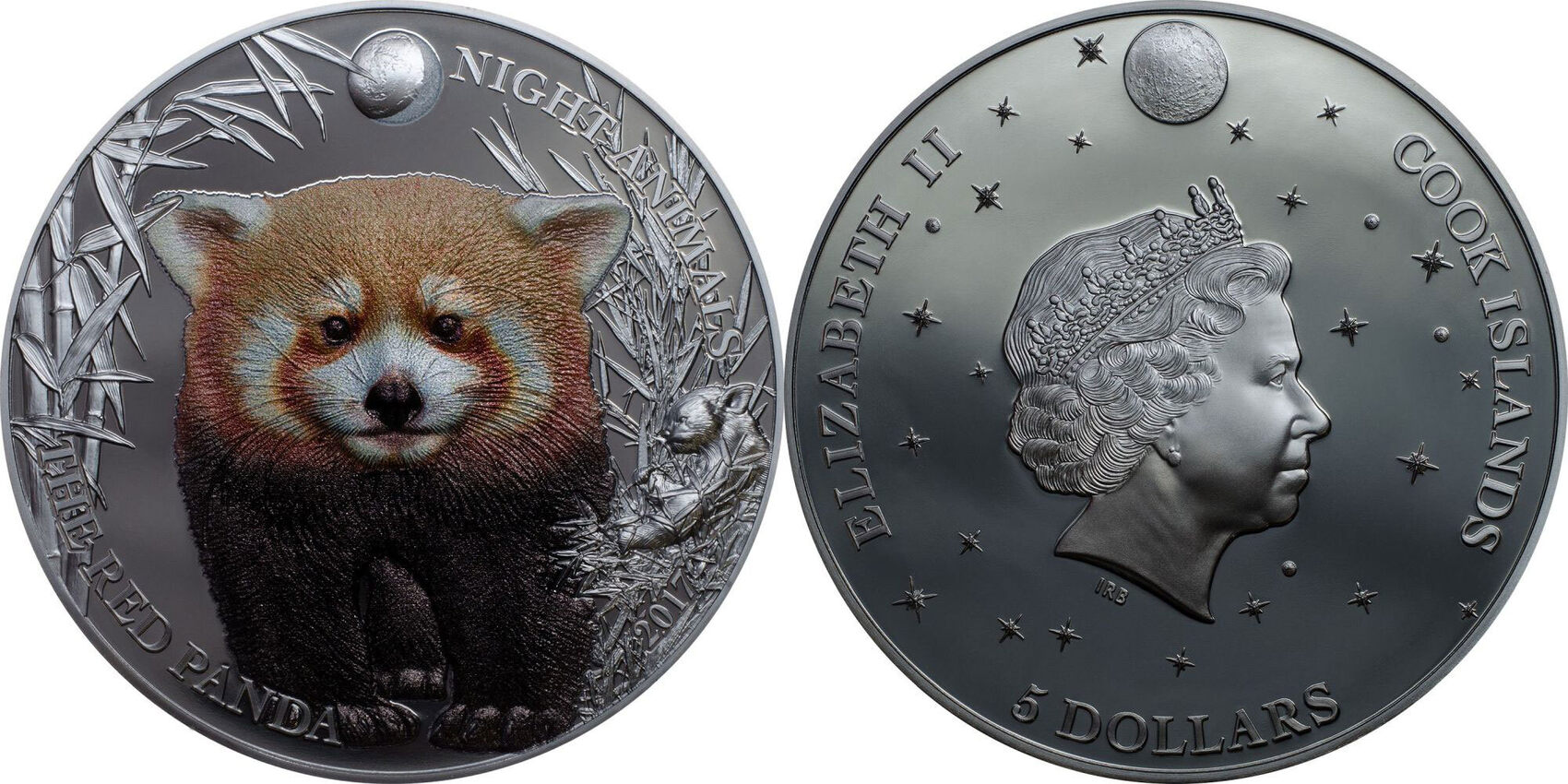 5 Dollars RED PANDA Night Animals 1 Oz Silver Coin 5$ Cook Islands 2017 ...