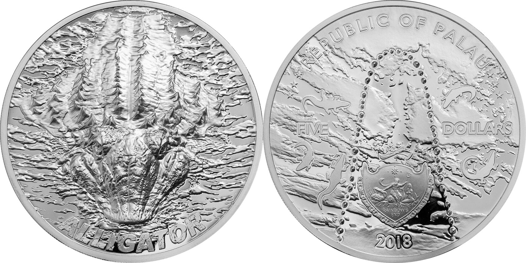 5 Dollars ALLIGATOR Bitemarks 1 Oz Silver Coin 5$ Palau 2018 Proof | MA ...