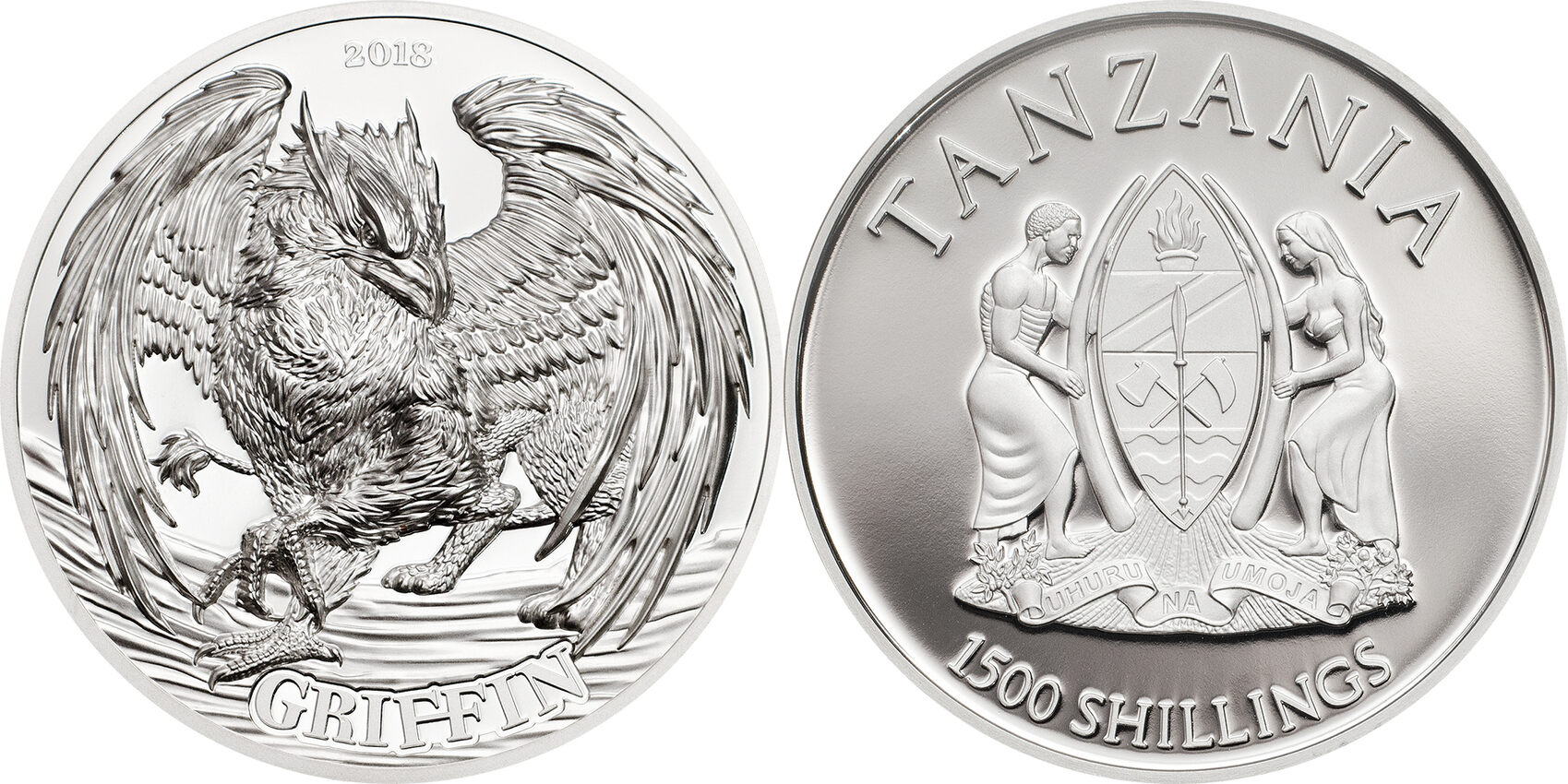GRIFFIN Mythological Animals 2 Oz Silver Coin 1500 Shillings Tanzania ...
