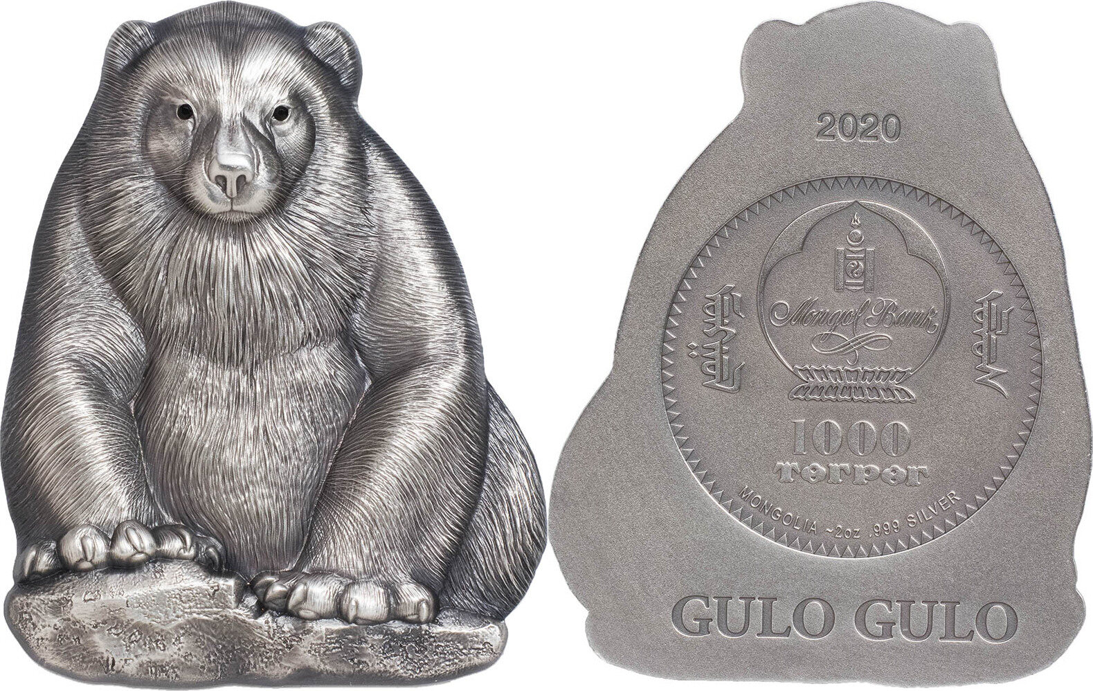 GULO GULO Wolverine Mongolia Wildlife 2 Oz Silver Coin 1000 Togrog ...