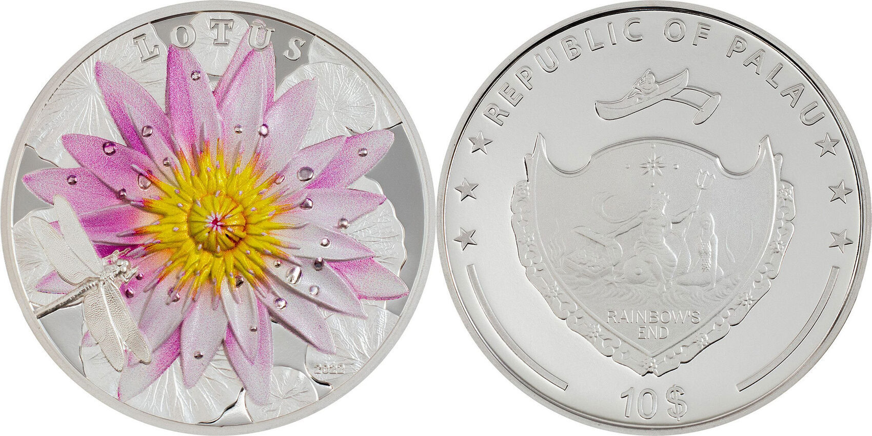 10 Dollars LOTUS Flowers 2 Oz Silver Coin 10$ Palau 2022 Proof | MA-Shops