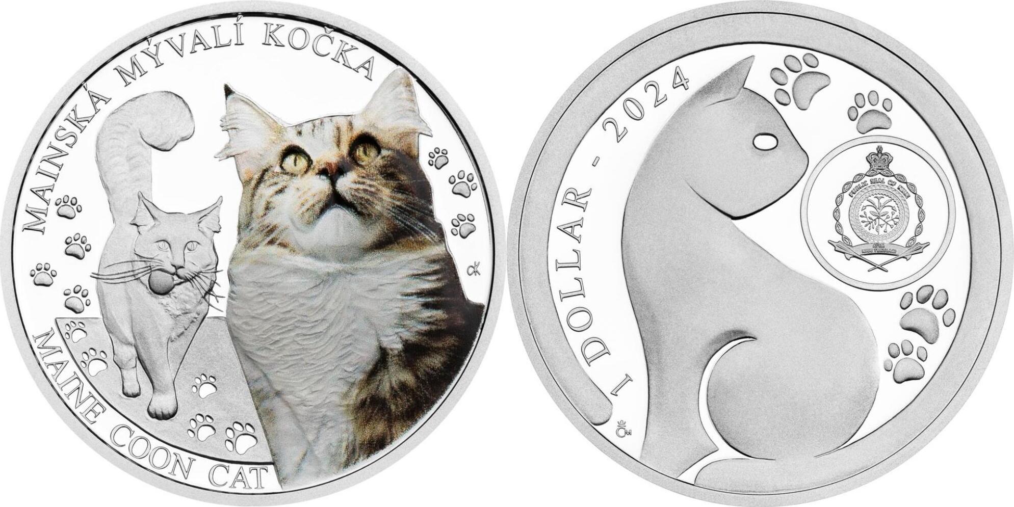 1 Dollar MAINE COON Cat Breeds 1 Oz Silver Coin 1$ Niue 2024 Proof | MA ...