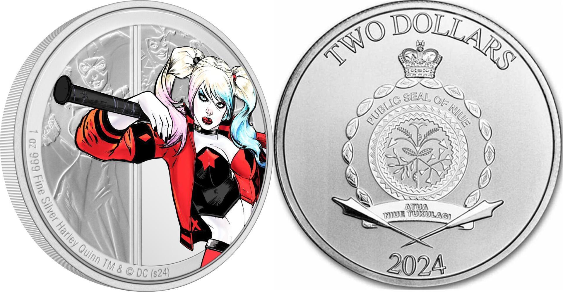 2 Dollars HARLEY QUINN DC Villains 1 Oz Silver Coin 2$ Niue 2024 Proof ...